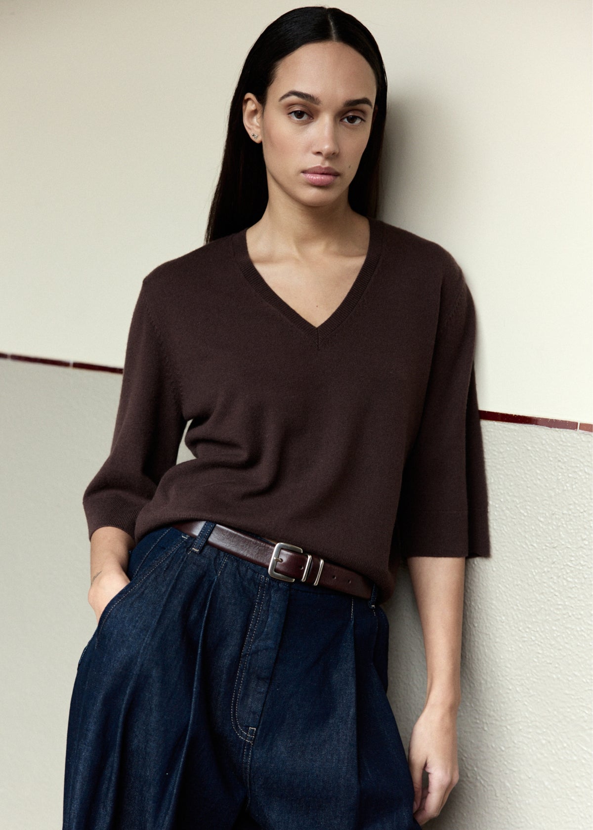 CASHMERE BLEND DEEP V TOP